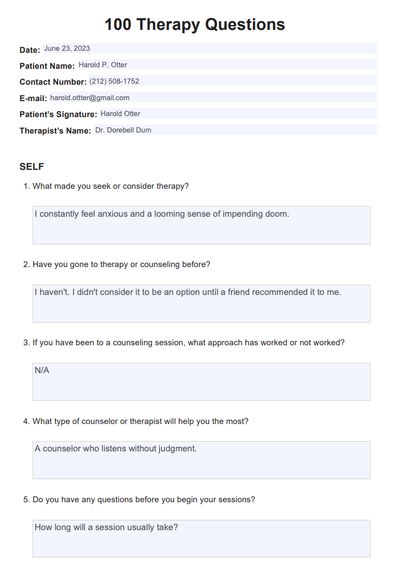 100 Therapy Questions & Example | Free PDF Download